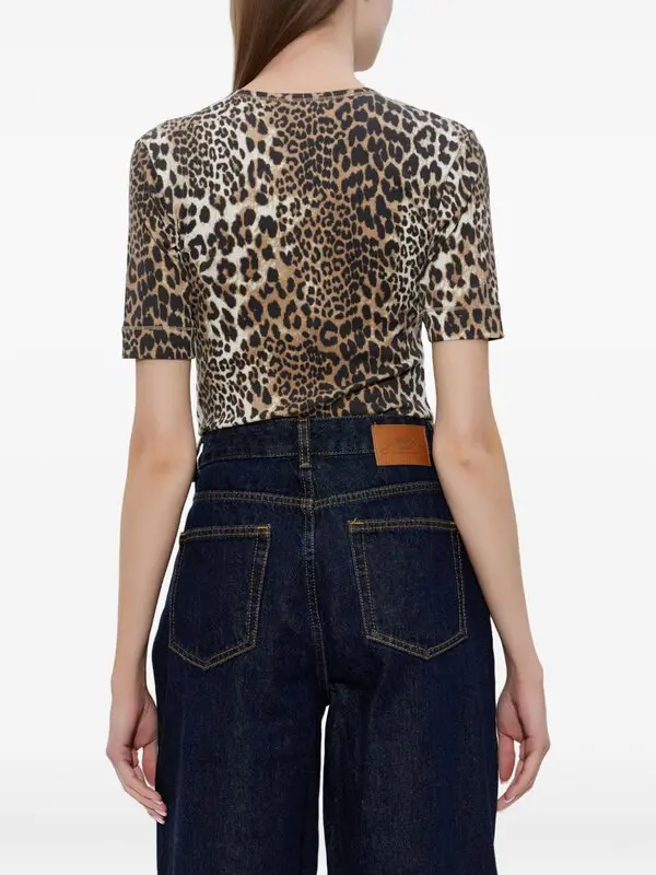 GANNI Leopard Print Organic Cotton T-shirt - Multicolor