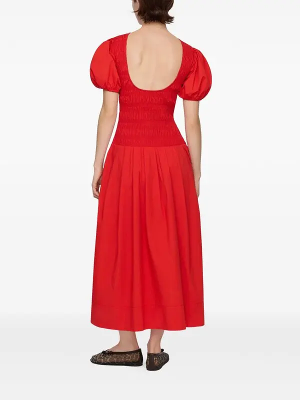 GANNI Organic Cotton Smocked Bodice Midi Dress - Multicolor