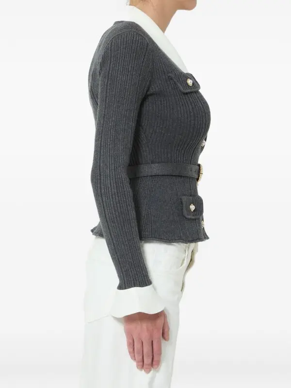SELF-PORTRAIT Belted Ribbed Cardigan - Multicolor