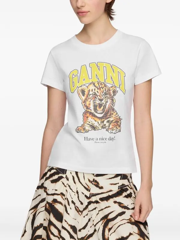 GANNI Graphic Print Cotton T-shirt - Multicolor
