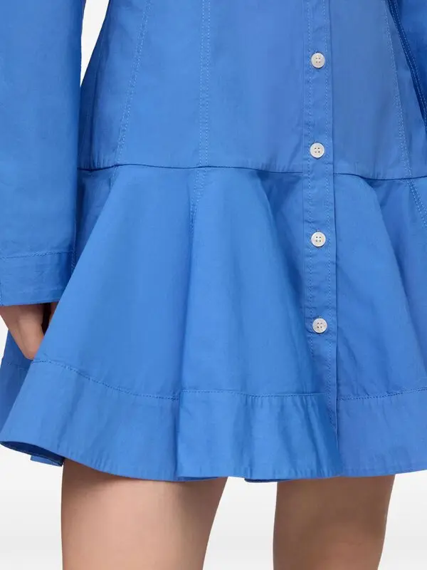 GANNI Organic Cotton Shirtdress With Ruffle Hem And Logo Patch - Multicolor