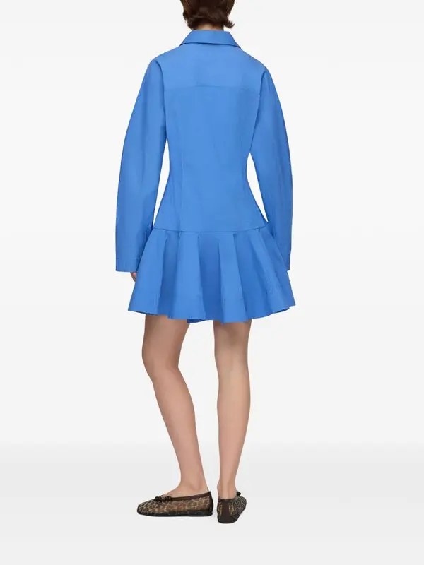 GANNI Organic Cotton Shirtdress With Ruffle Hem And Logo Patch - Multicolor