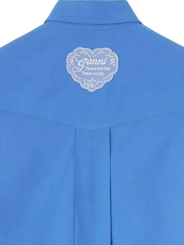 GANNI Organic Cotton Shirtdress With Ruffle Hem And Logo Patch - Multicolor