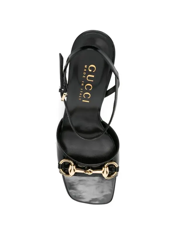 Gucci Black Patent Horsebit Detail Block Heel Sandals - Multicolor