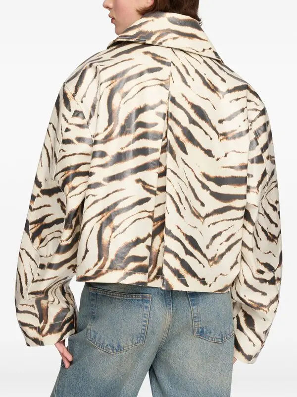 GANNI Zebra Print Laminated Cotton Blend Jacket - Multicolor