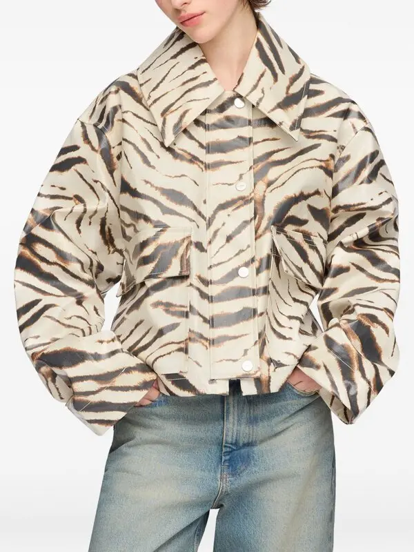 GANNI Zebra Print Laminated Cotton Blend Jacket - Multicolor