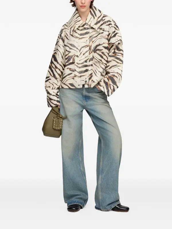GANNI Zebra Print Laminated Cotton Blend Jacket - Multicolor