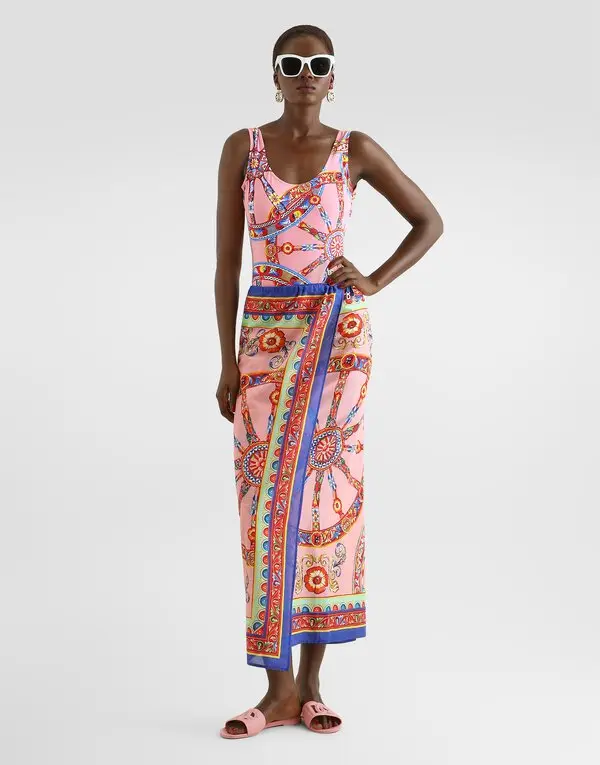 Dolce & Gabbana Carretto-print High-cut One-piece Swimsuit