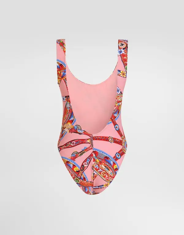 Dolce & Gabbana Carretto-print High-cut One-piece Swimsuit