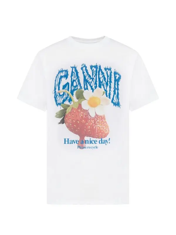GANNI Cotton T-shirt With Strawberry Graphic - Multicolor