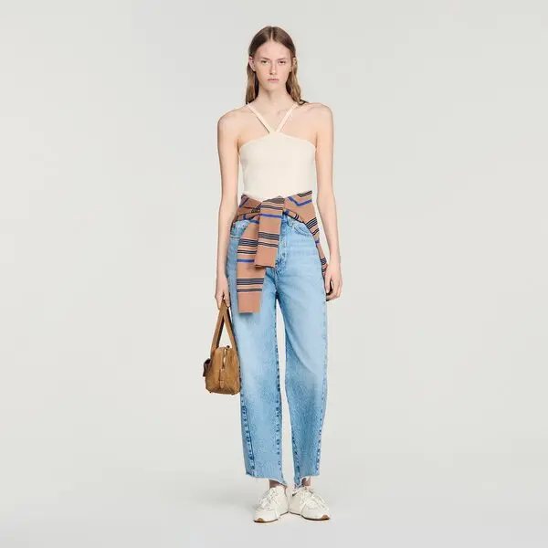 Sandro Ribbed Knit Halter Top