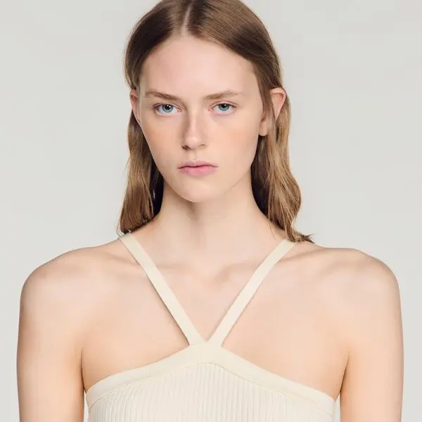 Sandro Ribbed Knit Halter Top