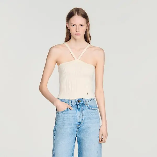 Sandro Ribbed Knit Halter Top