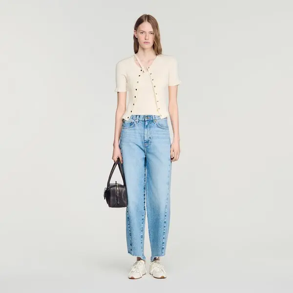 Sandro Ribbed Knit Shirt With Ruffled Details