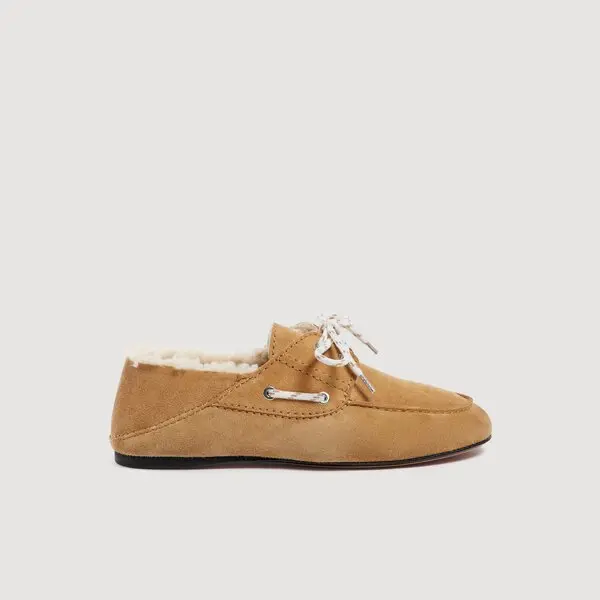 Sandro Shearling Lined Suede Boat Shoes