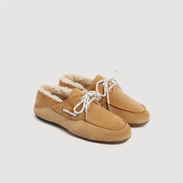 Sandro Shearling Lined Suede Boat Shoes