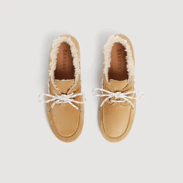 Sandro Shearling Lined Suede Boat Shoes