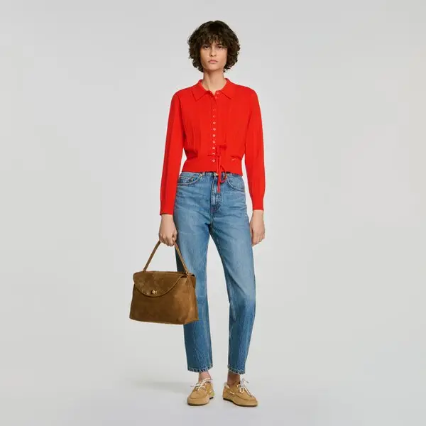 Sandro Le Grand Bazaar Suede Bag - Beige