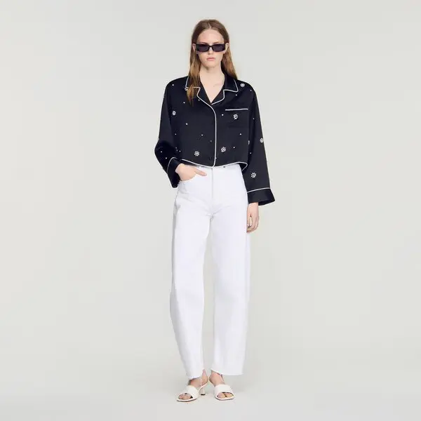 Sandro Embellished Viscose Pyjama-style Shirt - Black