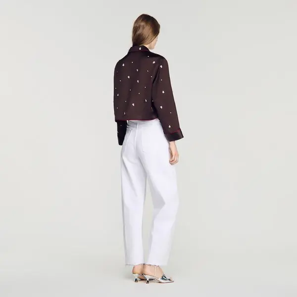 Sandro Pyjama-style Shirt With Pearl And Rhinestone Embellishments