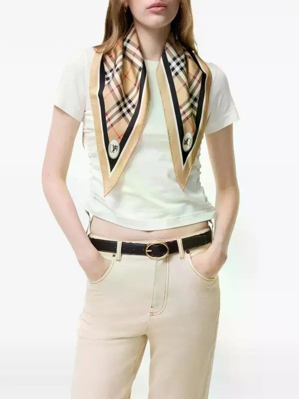 Burberry Check Knight-stamp Silk Scarf