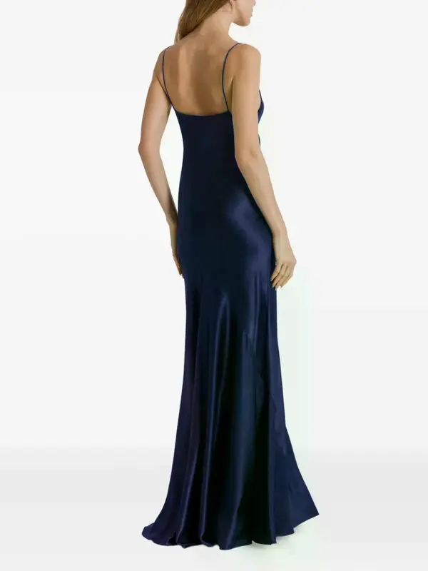 Alberta Ferretti Navy Satin Slit Gown - Blue