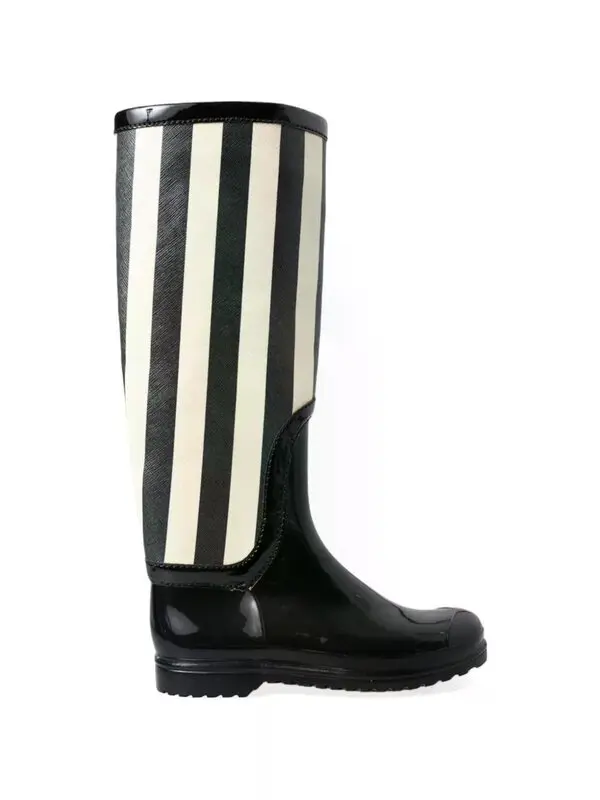 Dolce & Gabbana Striped Knee-high Rubber Boots - Black