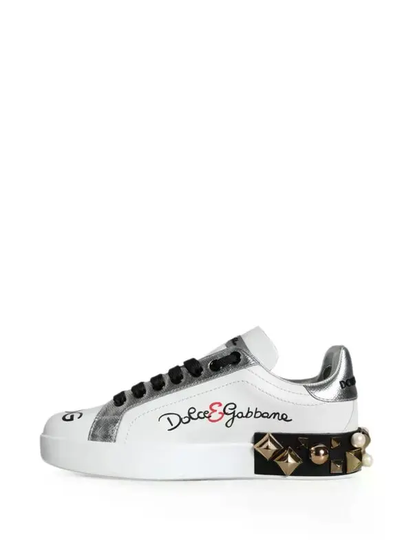 Dolce & Gabbana Floral Embellished Studded Leather Sneakers