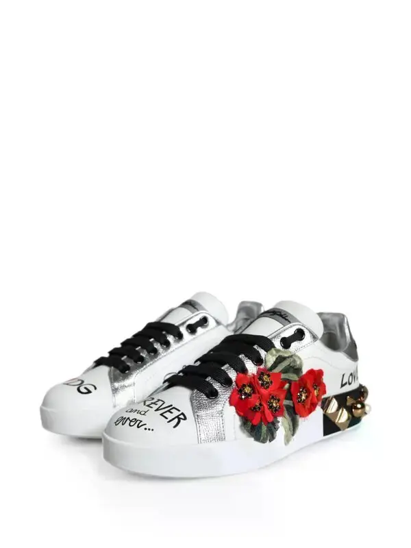 Dolce & Gabbana Floral Embellished Studded Leather Sneakers