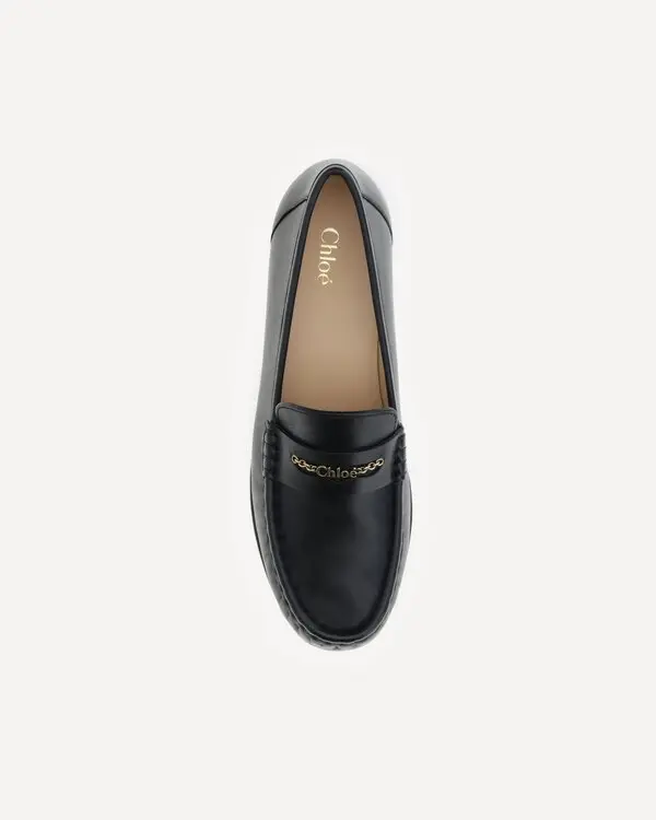 Chloé Leather Loafers With Gold Chain Detail
