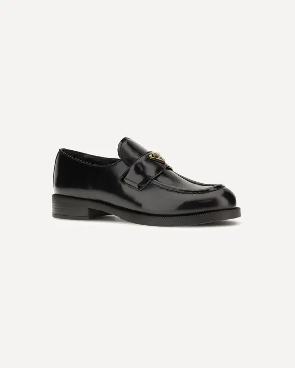 Prada Leather Loafers With Metal Triangle Logo