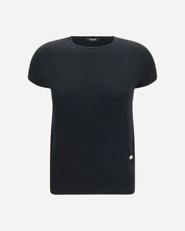 Balmain Sleeveless Wool And Cashmere Sweater With Gold-tone Logo Button