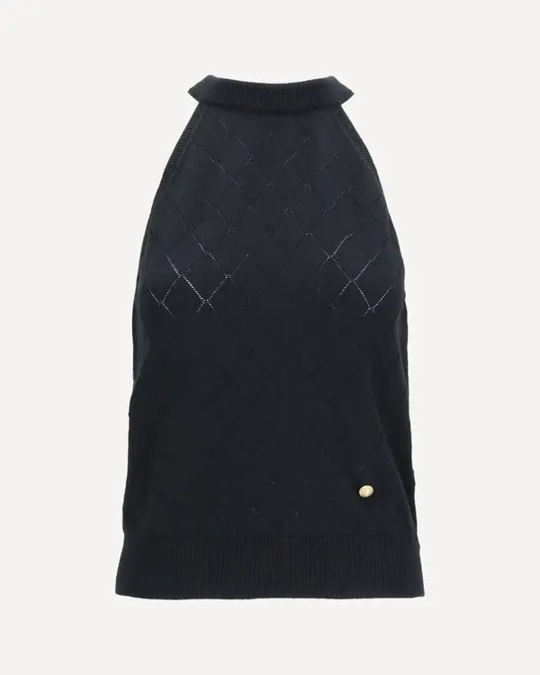 Balmain Sleeveless Wool Crewneck Top - Black