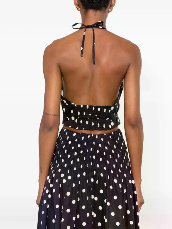 Maje Navy Cotton Polka-dot Halterneck Top