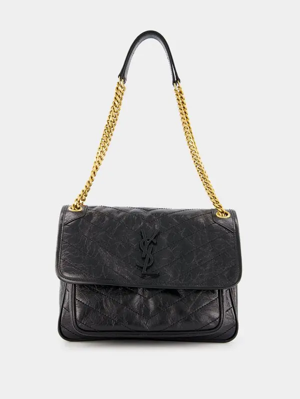 Saint Laurent Niki Medium Vintage Leather Shoulder Bag - Black