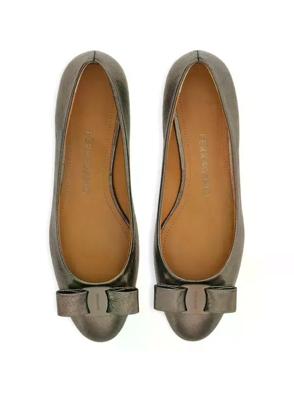 FERRAGAMO Vara Bow Ballet Flats In Metallic Leather