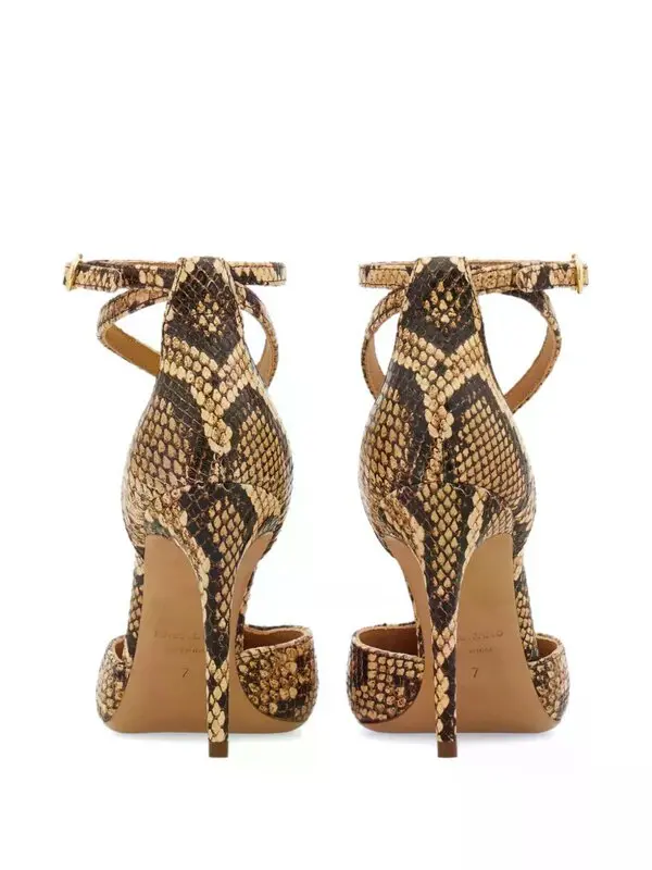 FERRAGAMO Black Embossed Leather T-strap Stiletto Pumps