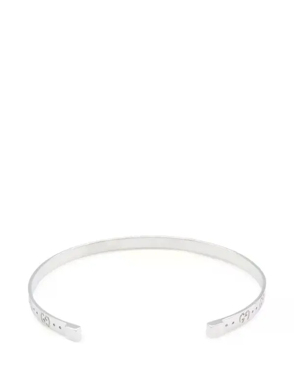Gucci 18k White Gold Engraved Icon Motif Cuff Bracelet