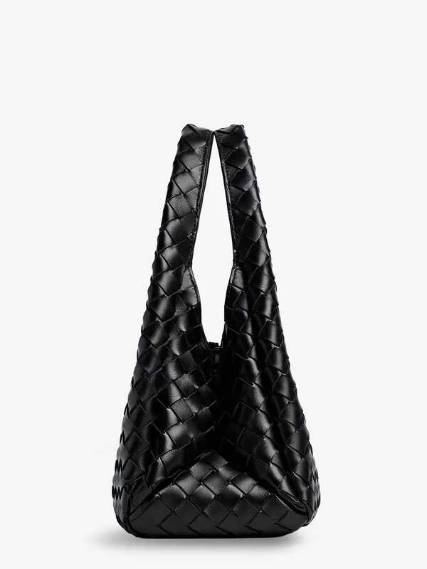 Bottega Veneta Intrecciato Leather Campana Shoulder Bag - Black