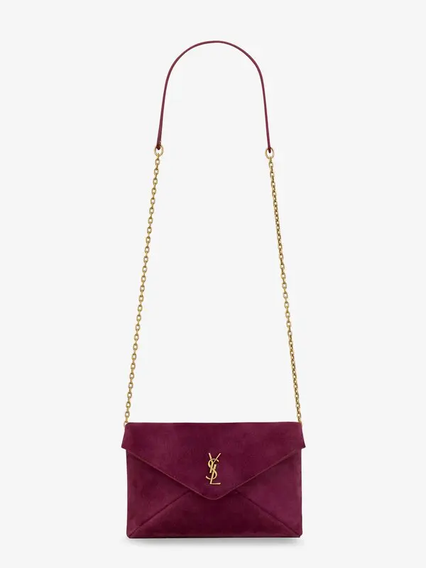 Saint Laurent Suede Crossbody Bag With Metal Cassandre Logo