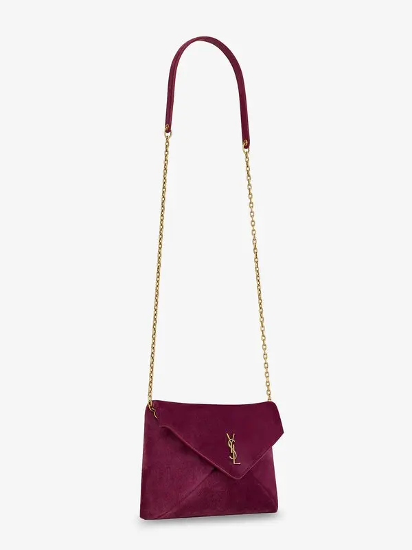 Saint Laurent Suede Crossbody Bag With Metal Cassandre Logo