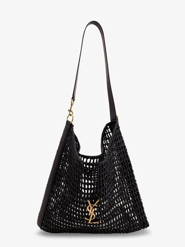 Saint Laurent Raffia Shoulder Bag - Black