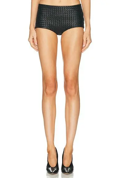 Bottega Veneta Woven Leather Shorts - Double Black