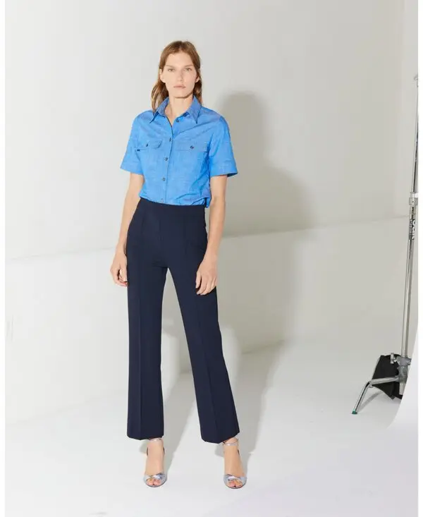 CALLAS MILANO Lola High Density Crepe Stretch Cropped Flare Trousers - Navy