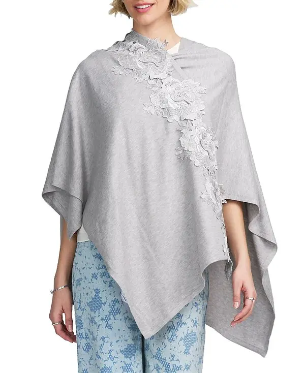 ELLE COLLECTION Fine Gauge Draped Cardigan Scarf With Lace Appliqu - Heather Grey