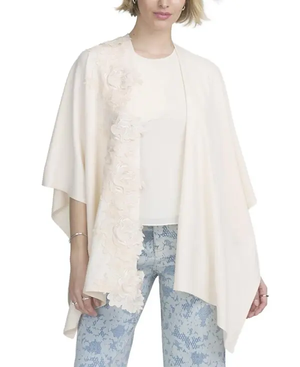 ELLE COLLECTION Fine Gauge Draped Cardigan Scarf With Lace Appliqu - Ivory