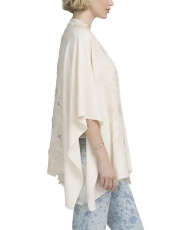 ELLE COLLECTION Fine Gauge Draped Cardigan Scarf With Lace Appliqu - Ivory