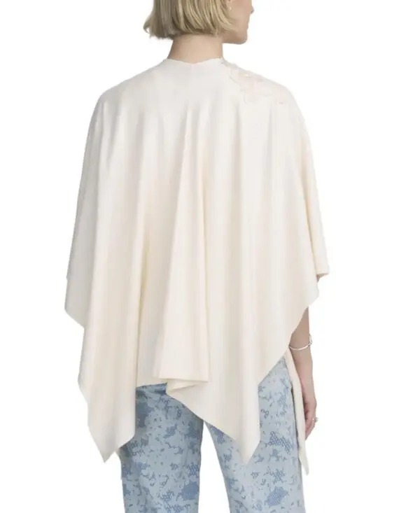 ELLE COLLECTION Fine Gauge Draped Cardigan Scarf With Lace Appliqu - Ivory