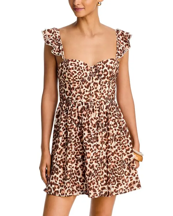 Aqua Leopard Print Eyelet Bustier Mini Dress - Animal