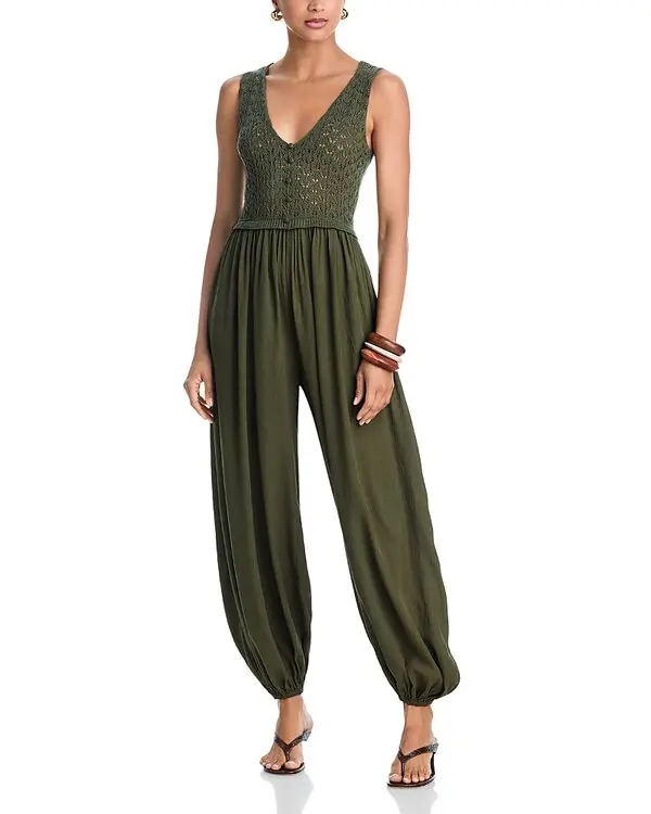 Aqua Crochet Balloon Jumpsuit - Olive